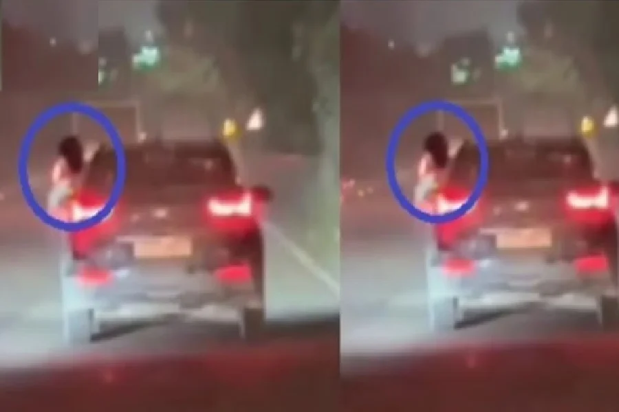 Girl strips out of a moving car, performs obscene stunt on Lucknow's Shaheed Path! Video goes ...